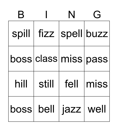 FLOSS Word Bingo Card