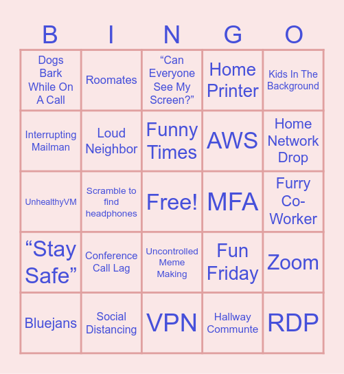 Half Hour Hangout Bingo Card