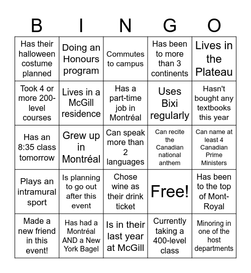 Welcome Back Social Bingo Card