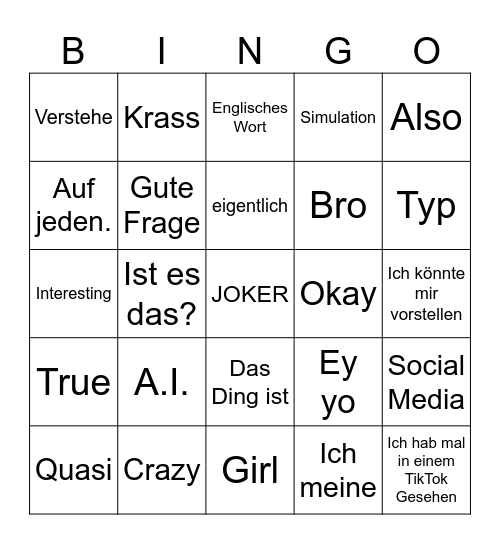 Jays lieblings Worte Bingo Card