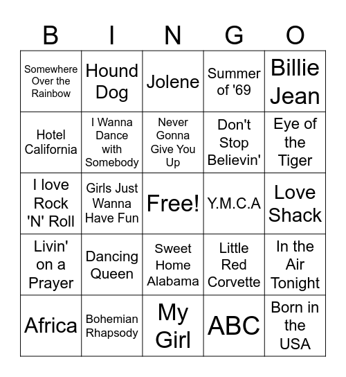 Song Bingo Card