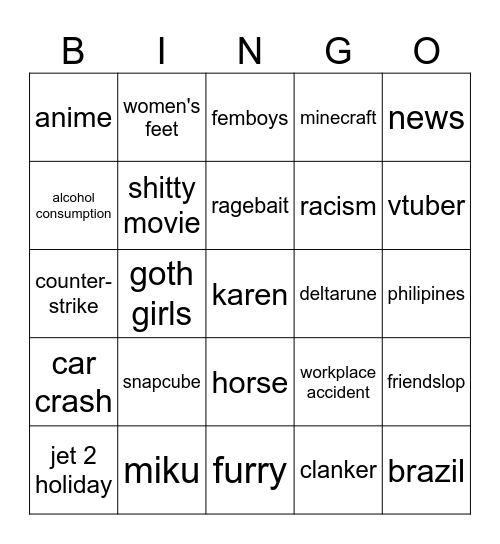 Cara and Rina's dumb bingo Card