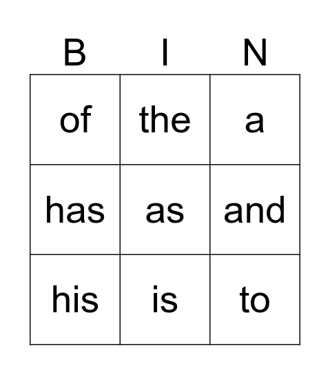 Unit 2 Trick Words Bingo Card