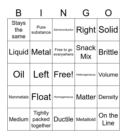 Matter Bingo Card