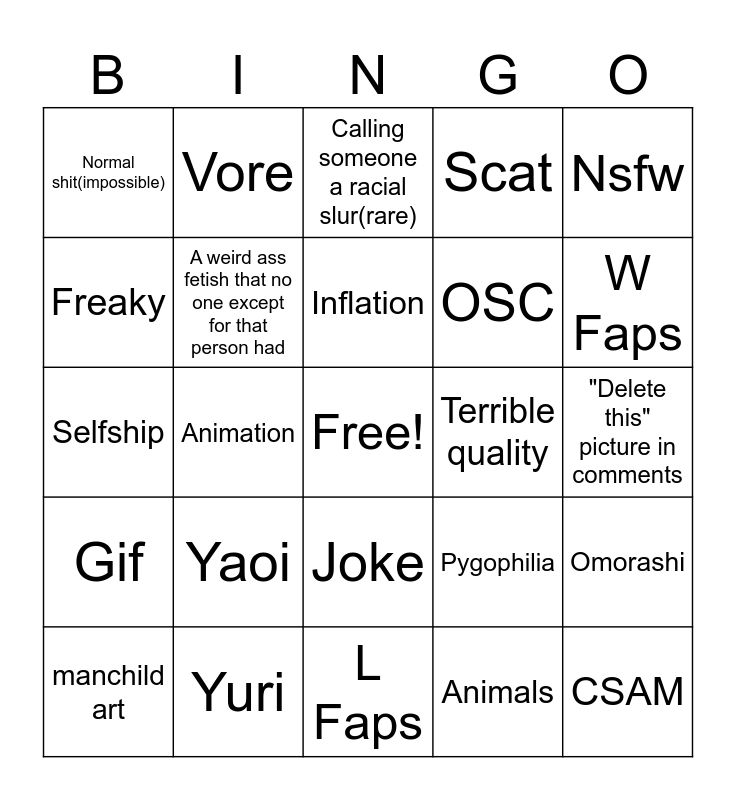 Deviantart bingo Card