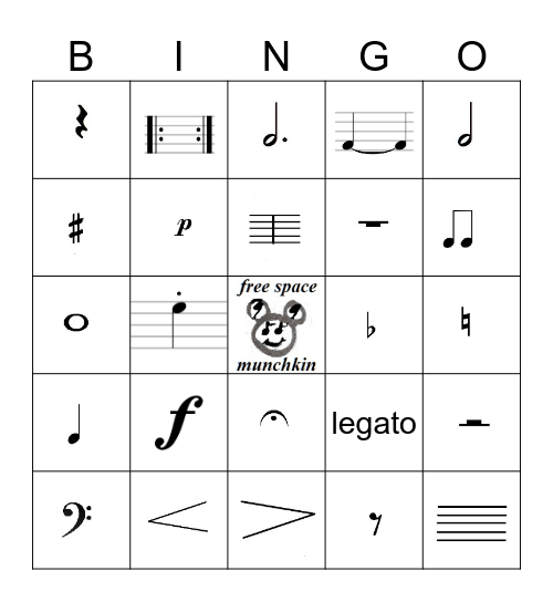 Music Symbols Bingo Card