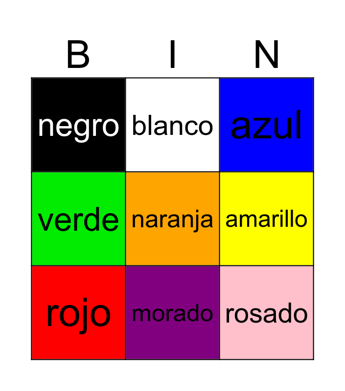 Los Colores Bingo Card