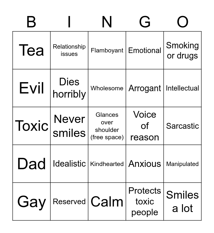 Dallas Roberts Characters Bingo Card
