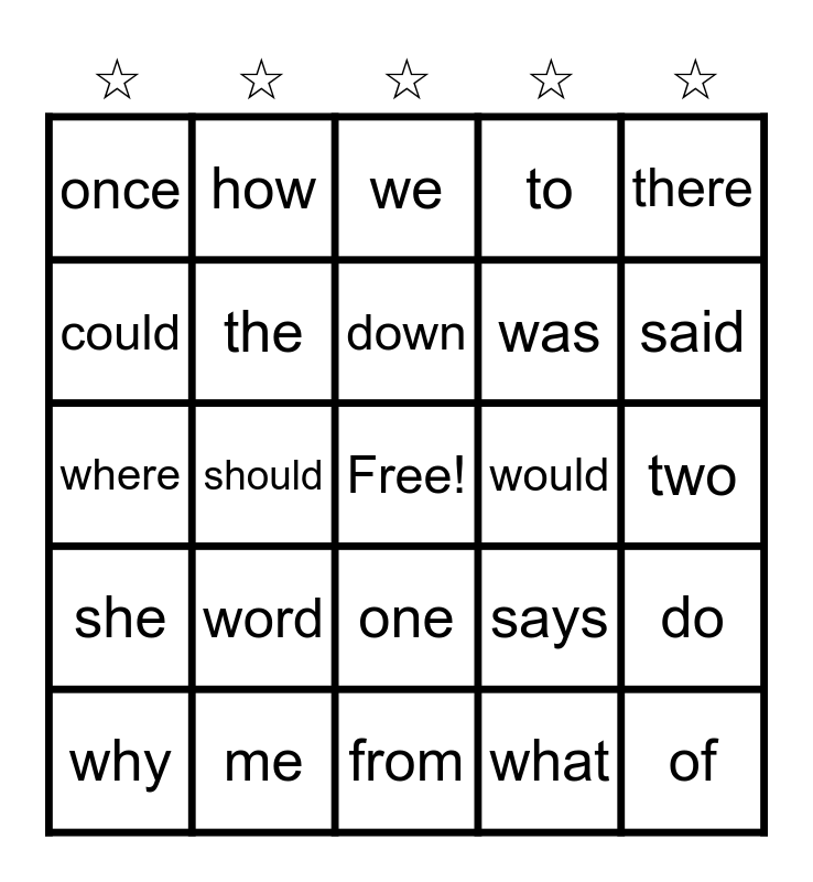 TRICKY WORDS UNIT 1 Bingo Card