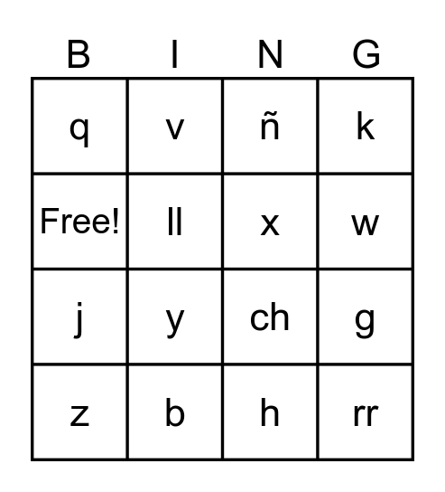 El alfabeto Bingo Card