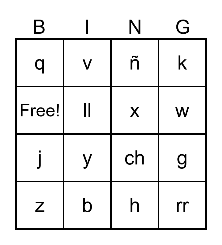 El alfabeto Bingo Card