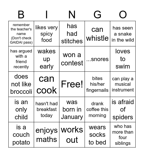 Find someone who Bingo Card