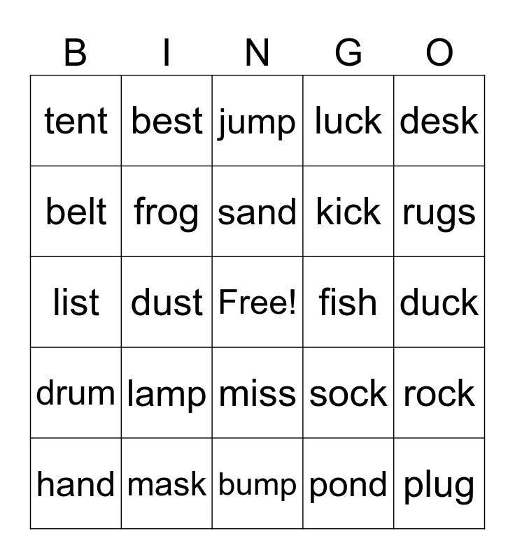 Lessons 41 - Short Vowels (All) Bingo Card