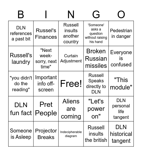 Class bingo Card