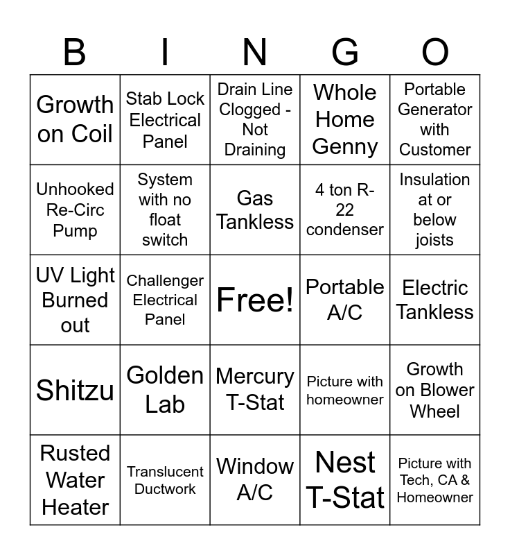 Scavenger Hunt Bingo Card