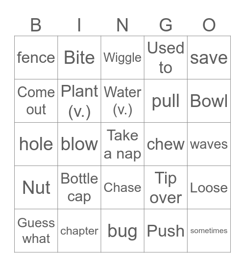 Bug Bear Boy & Loose Tooth Bingo Card