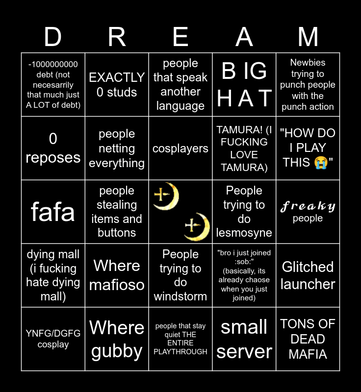 Frozen Soul[DG] Public servers Bingo Card