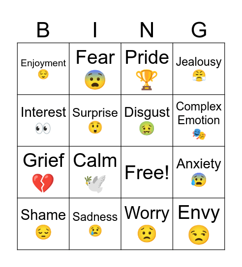 Emotion Regulation Bingo Card