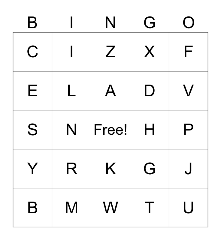 THE ALPHABET Bingo Card