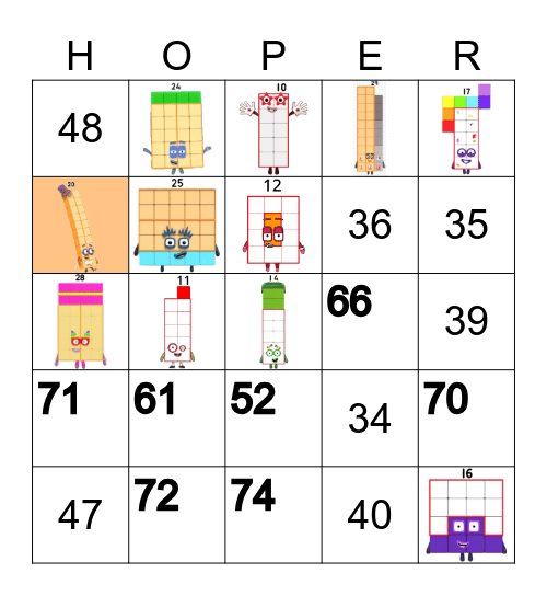 Number blocks Bingo Card