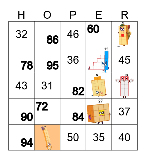 Number blocks Bingo Card
