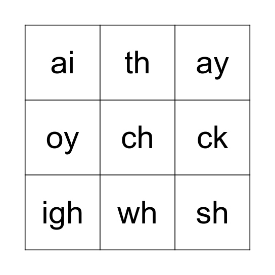 Phonics Bingo Card