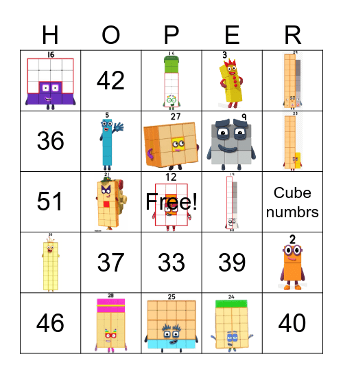Number blocks Bingo Card