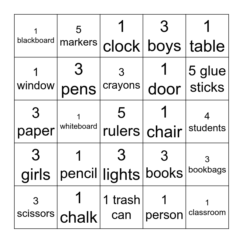 School supplies Bingo Card