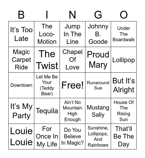 Solid Gold Oldies Bingo Card