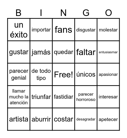 Los gustos músicales y las preferencias Bingo Card