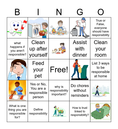 At Home Responsibility Bingo Card