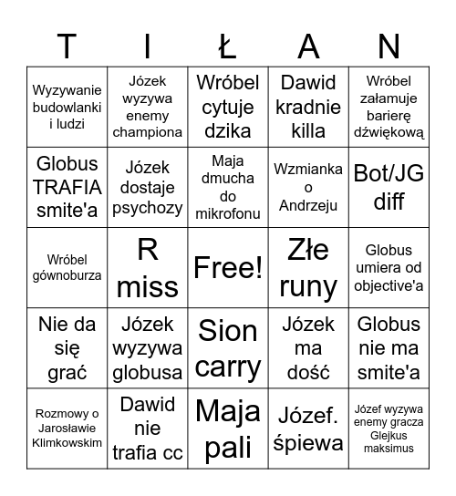 Titi1 (ti1) (tiłan) bingo Card