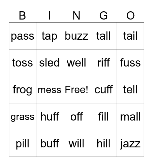Floss Word Bingo Card