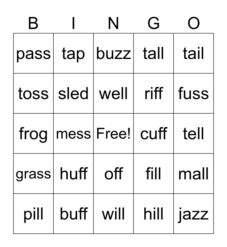 Floss Word Bingo Card