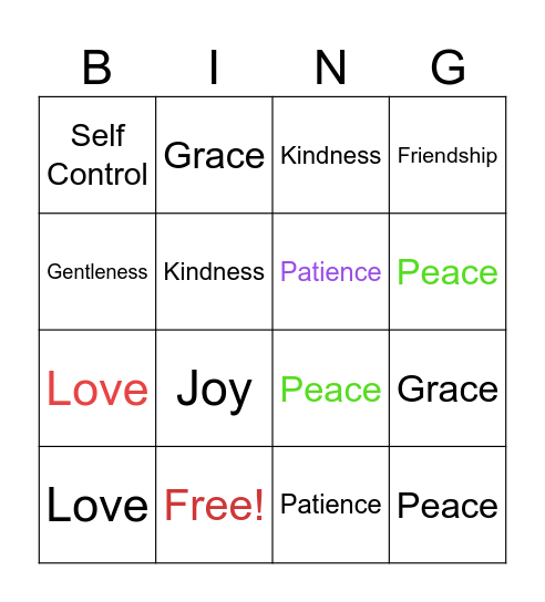 Fruit of the Spirit Bingo Card