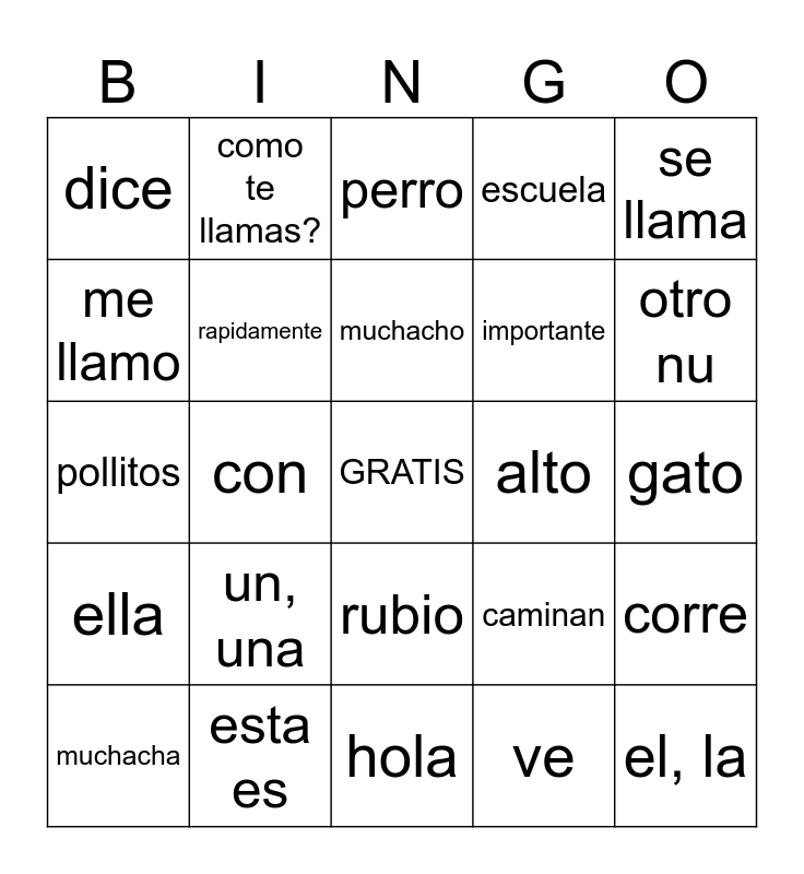 Somos 1 Unit 1-2 Bingo Card