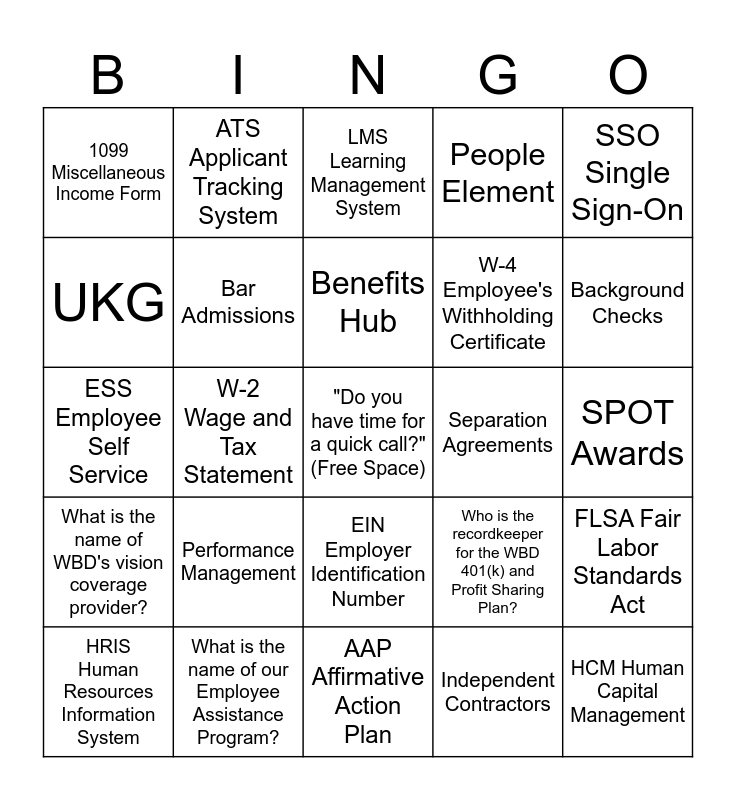 Talent Management BINGO Card