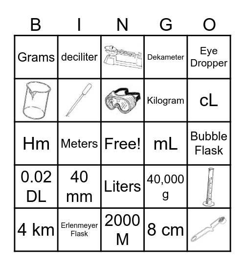 Lab Equipment, Metric System & Measuring Bingo Card