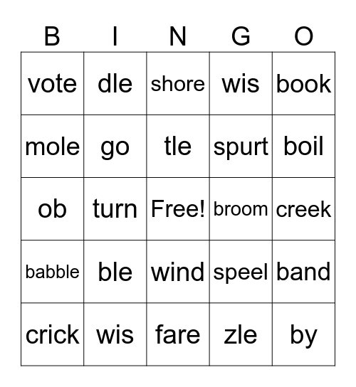 Syllable Types Bingo Card