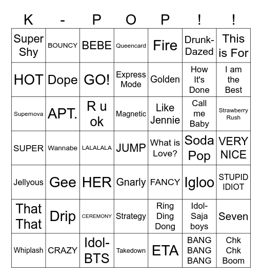 K-POP NIGHTTTTTTTT Bingo Card