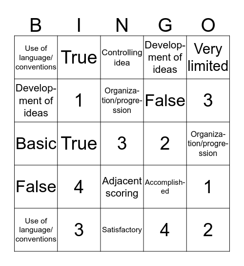 STAAR Writing Rubric Bingo Card