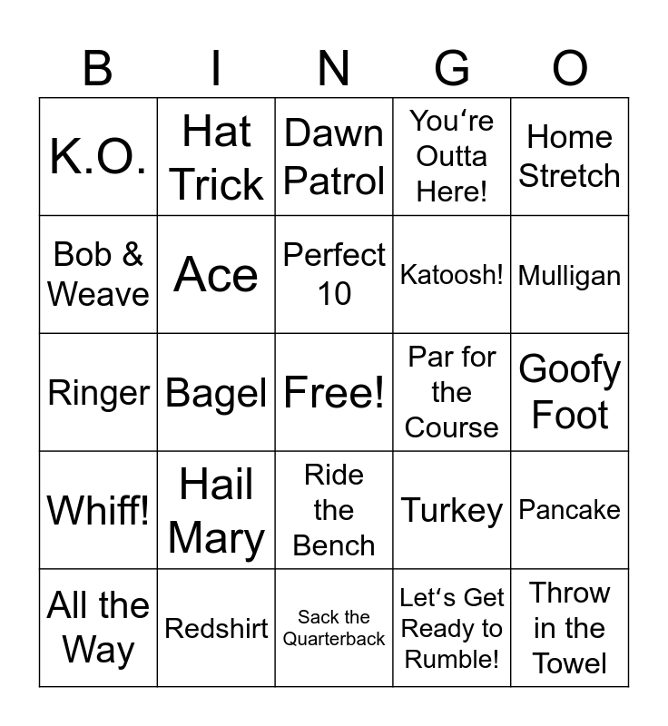 Sports Lingo Bingo Card