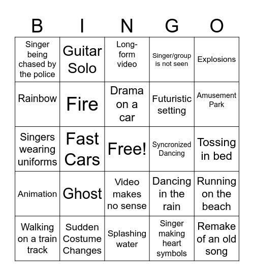 Music Video Bingo Card