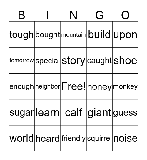 2B Tricky Words Bingo Card