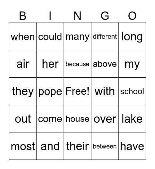 2nd Grade Bingo Card