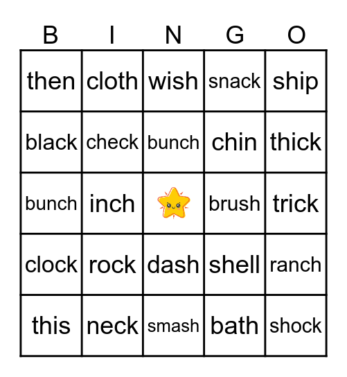 ck, sh, th, ch Review Bingo Card