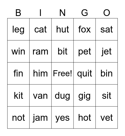 CVC Words ## ## Bingo Card