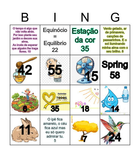 Primavera Bingo Card