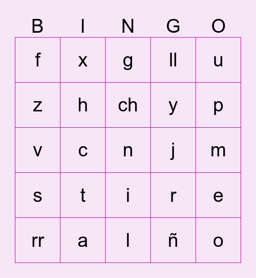 el abecedario Bingo Card