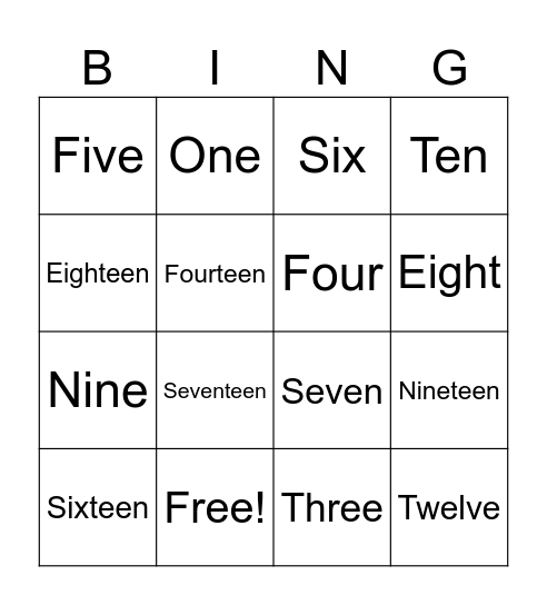 Number Words Bingo Card
